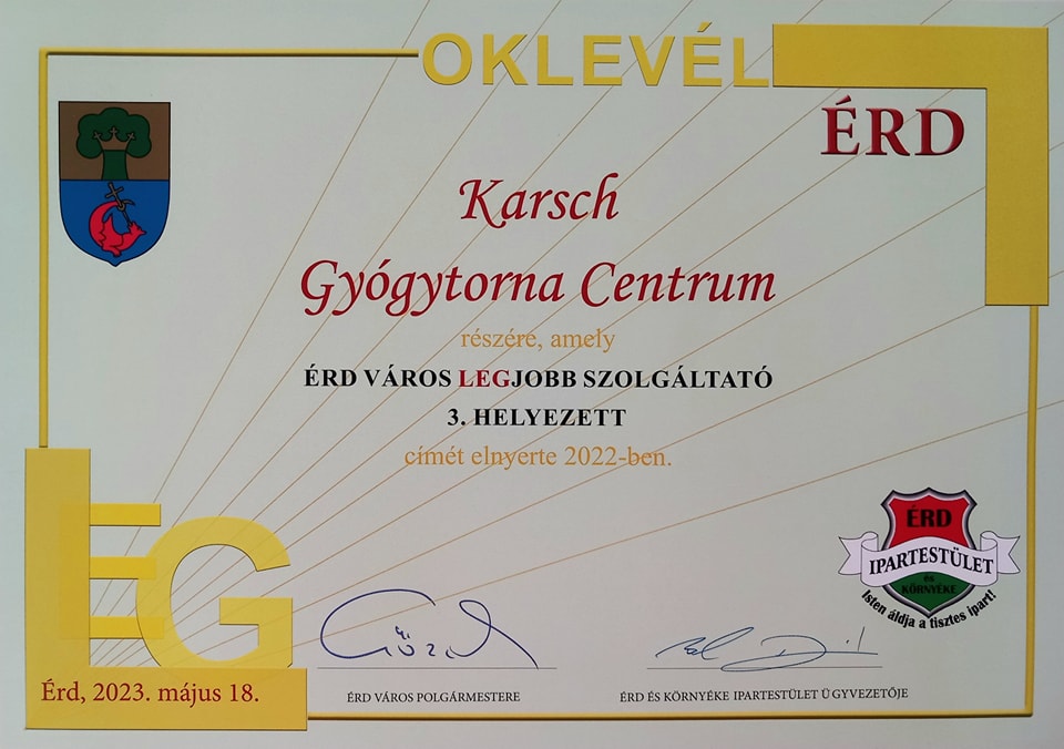 „Érd város LEGjobb szolgáltató” 3. helyezett, díjátadó – Gyógytorna ...